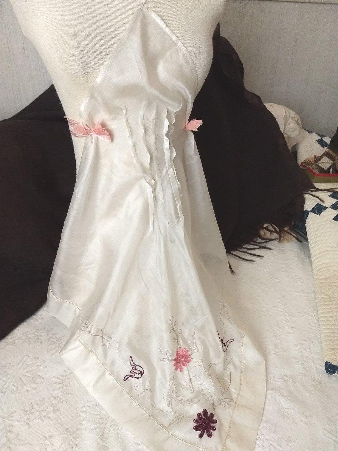 Antique Silk Embroidery Apron Ribbon Trim Asian Influence 1900s - Etsy