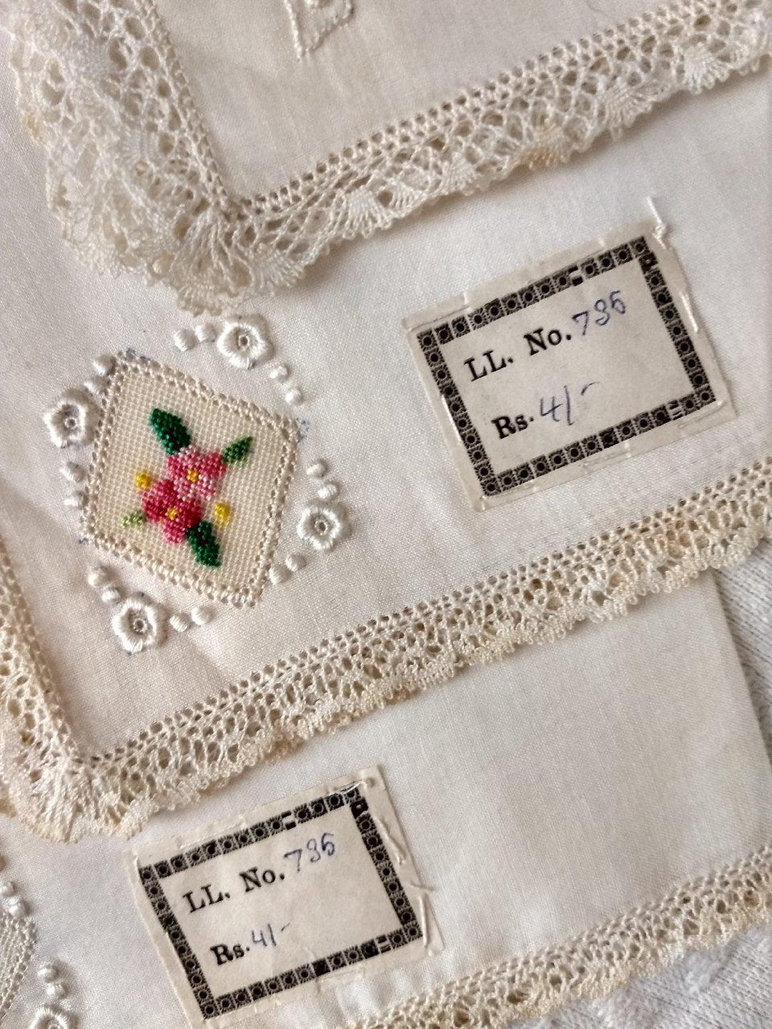 5 Petit Point Handkerchief Vintage Needlework Lace Label France - Etsy