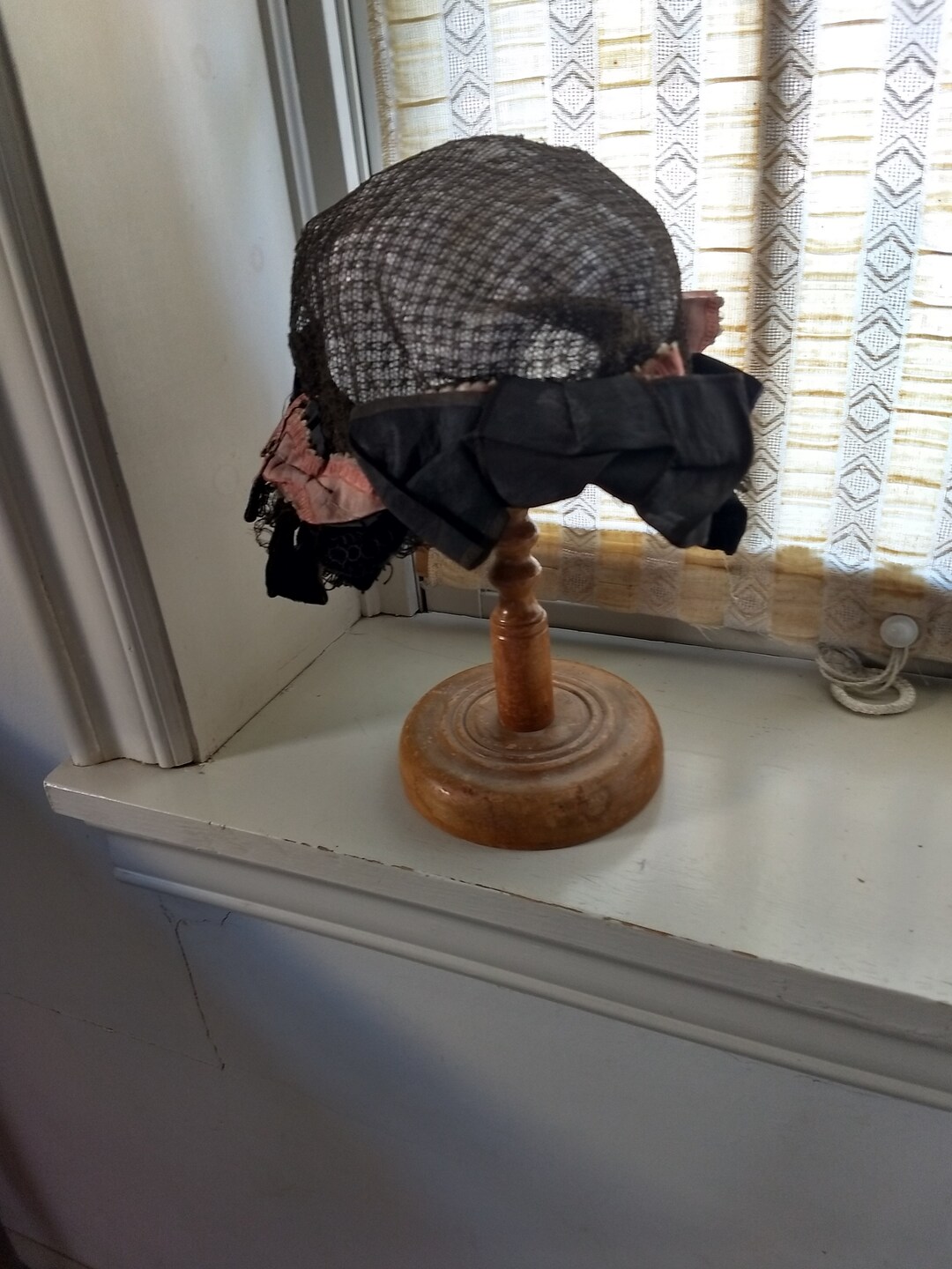 Antique Civil War 1860's Day Bonnet Head Dress Cap Black Tulle Ribbon ...