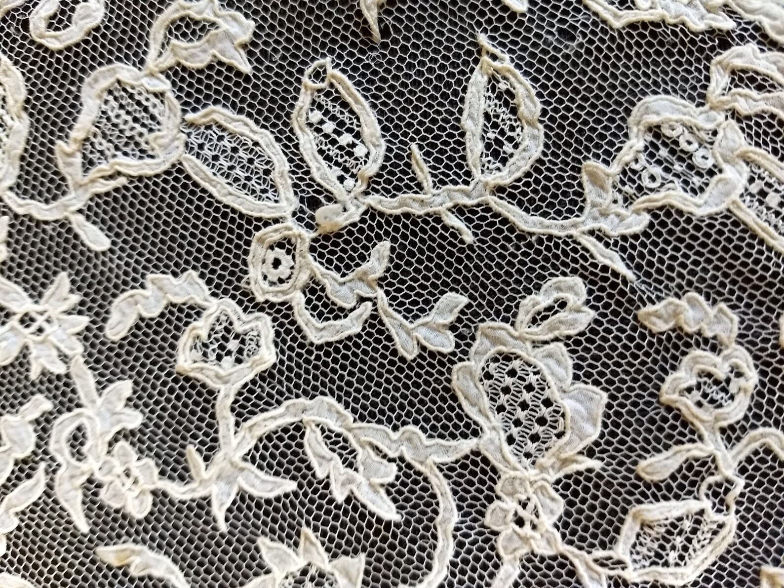 Carrickmacross Irish Lace Collar Applique Tulle Net Floral Design ...