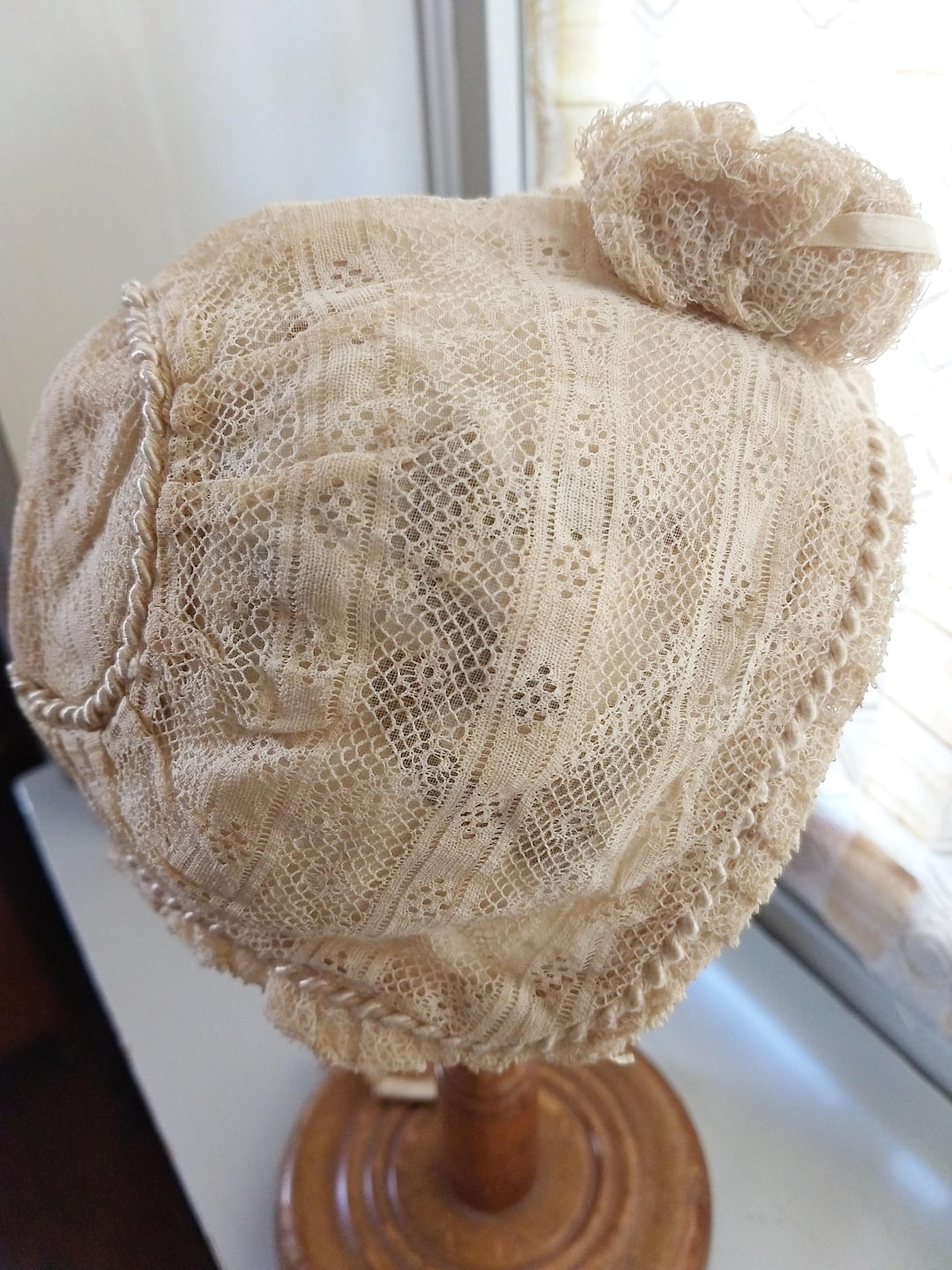 Victorian Baby Doll Bonnet Lace Accent Trim Rosette Ribbon Braid - Etsy