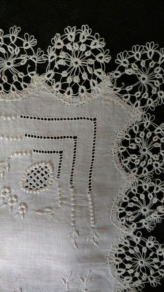 Antique Linen Handkerchief Tatted Tatting Edge Scallo… - Gem