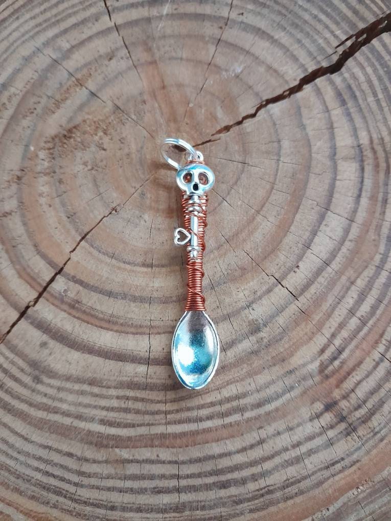 Skeleton Key Wire Wrapped Mini Spoon Pendant Necklace- Custom Color ...