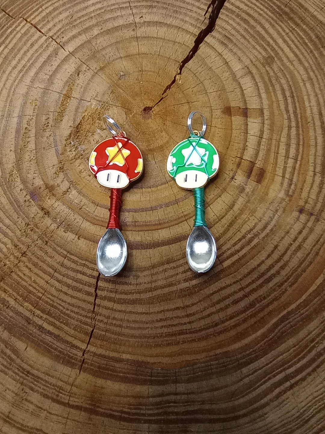 1up Mario Mushroom Wire Wrapped Mini Spoon Pendant- Custom Color Wire ...