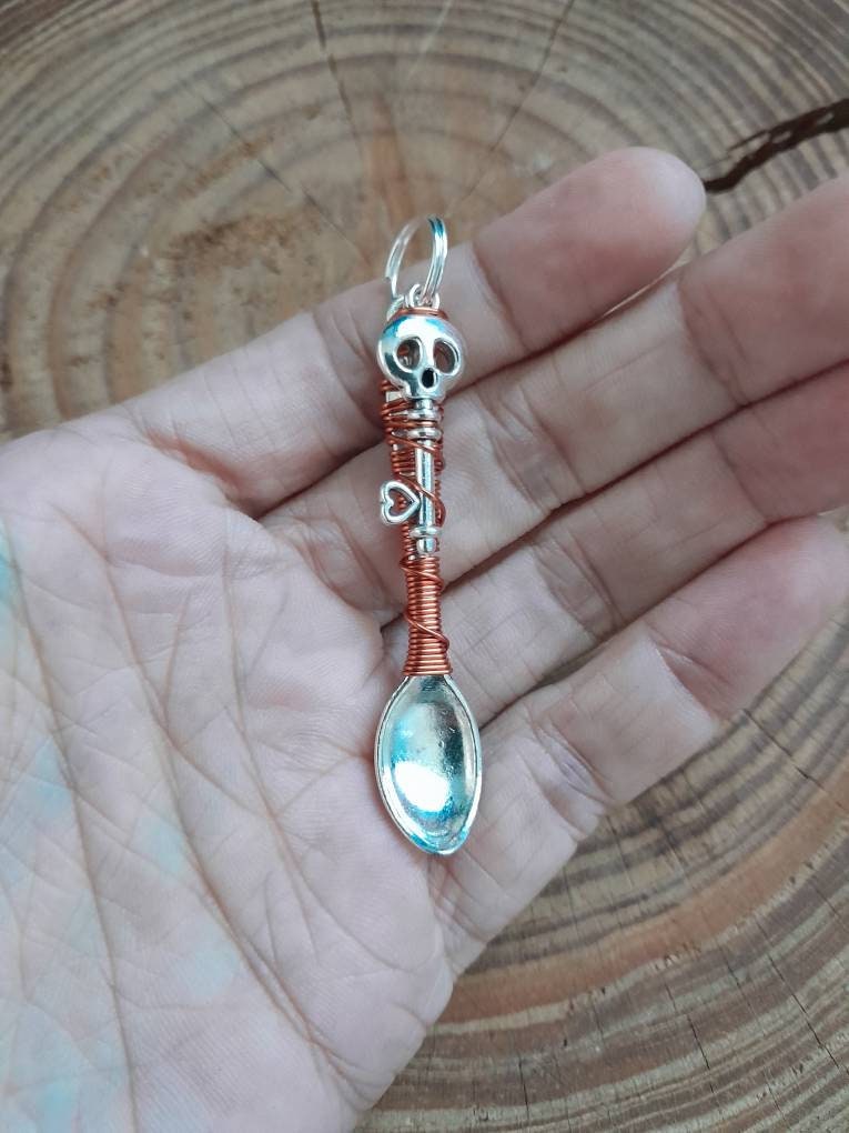 Skeleton Key Wire Wrapped Mini Spoon Pendant Necklace- Custom Color ...
