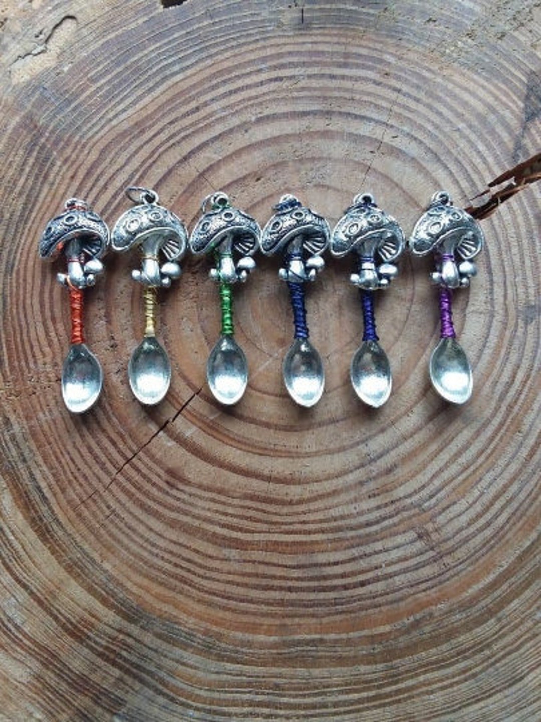 Mushroom Wire Wrapped Mini Spoon Pendant- Custom Color Wire- Mini Spoon ...