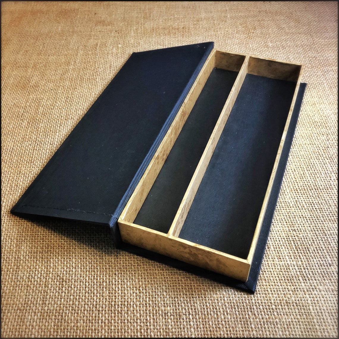 Hand Bound Black / Gold Memory Box Storage Box Jewellery Box 10.5 X 4.5 ...