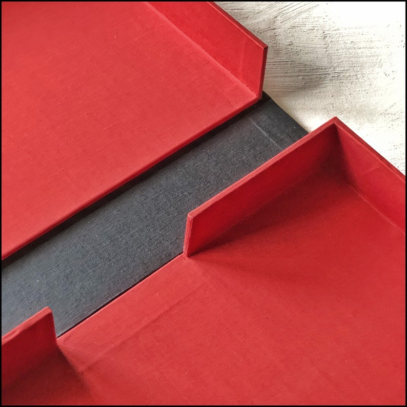 A4 Clamshell Box Hand Bound in Black Buckram and Red Book Cloth ...