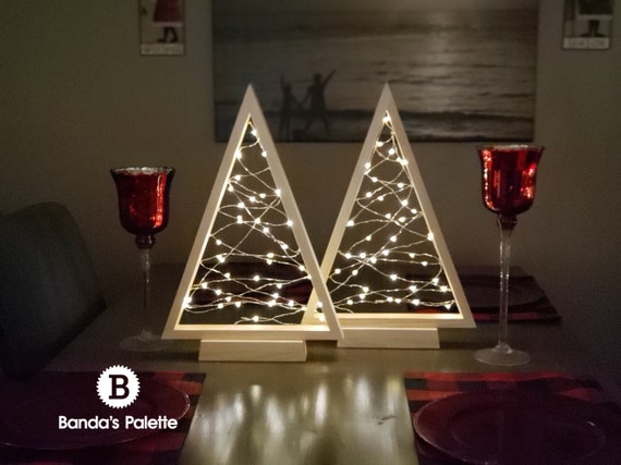 Christmas Tree Table Topper Wooden Tree with Lights Holiday | Etsy