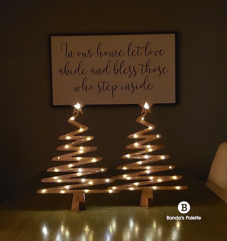 Christmas Tree Table Topper Wooden Tree With Lights Holiday - Etsy