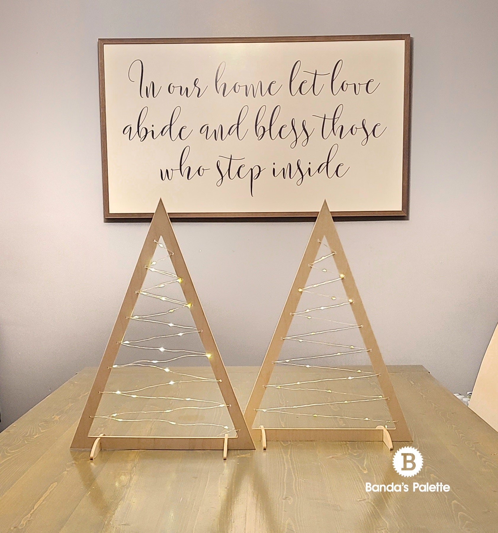 Christmas Tree Table Topper Wooden Tree With Lights Holiday - Etsy