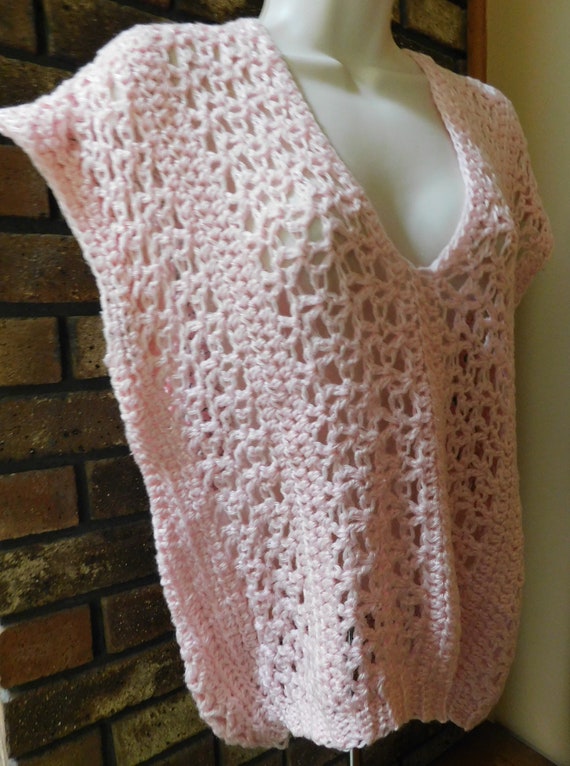80s crochet ladies vest, two handmade vests, pink ves… - Gem