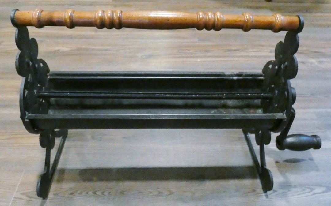 70s Paper Log Roller, Cast Iron, Wooden Handles - Etsy