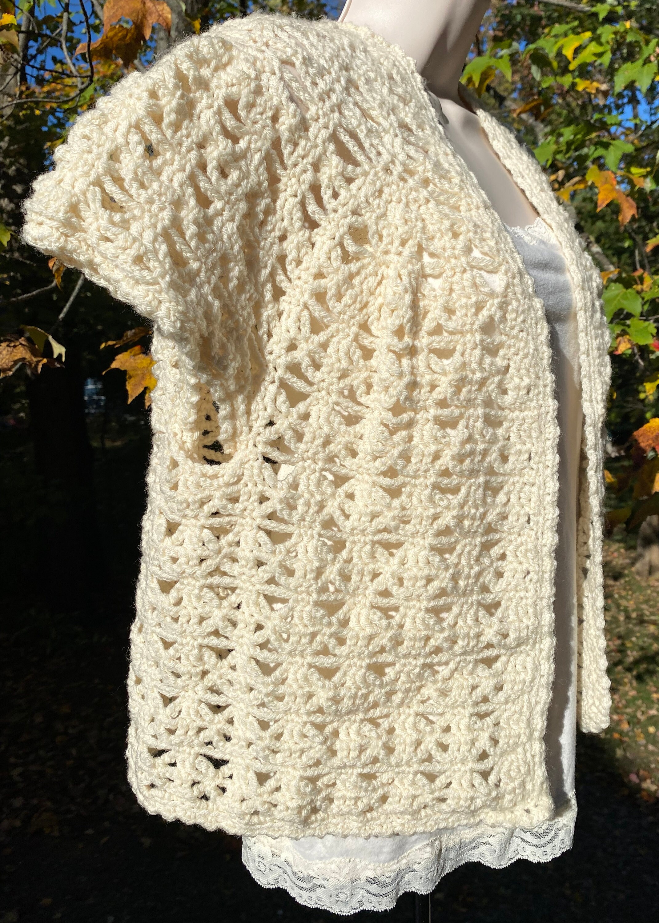 60s 70s Open Weave Crochet Top, Open Crop Cardigan, Crop Jacket, Hand ...