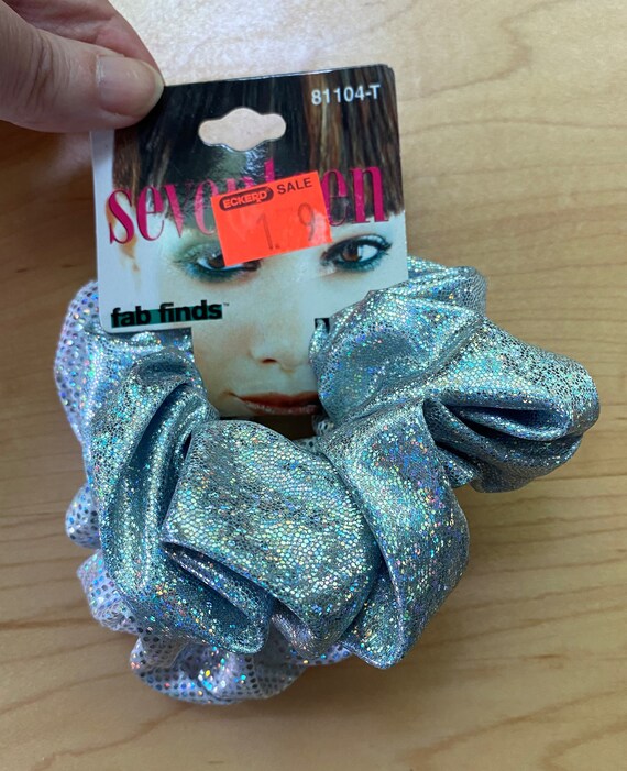90s metallic silver hair scrunchies, set of two, 1999… - Gem
