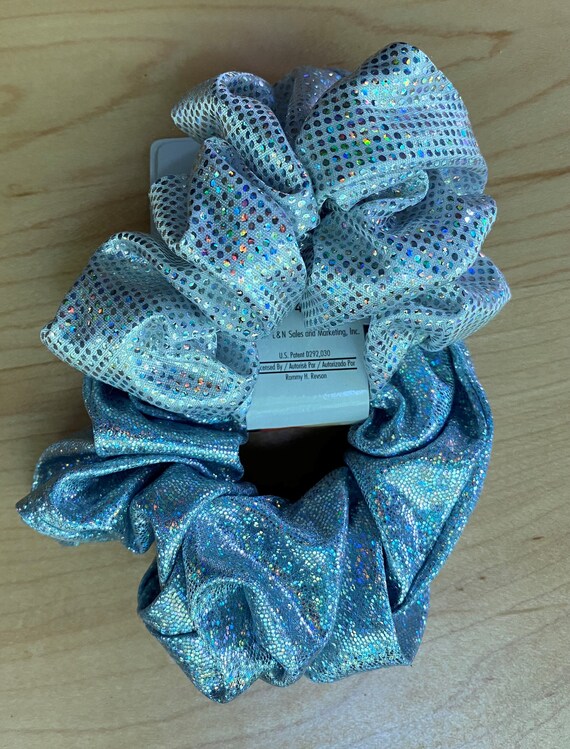 90s metallic silver hair scrunchies, set of two, 1999… - Gem