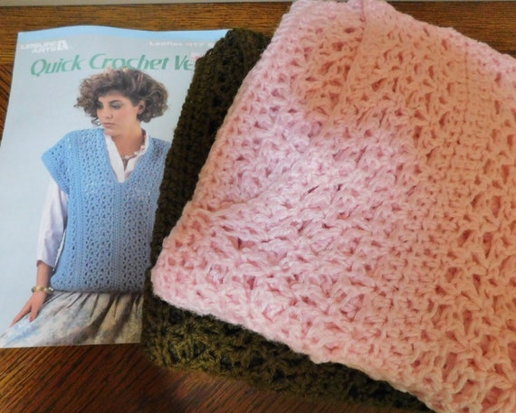 80s crochet ladies vest, two handmade vests, pink ves… - Gem