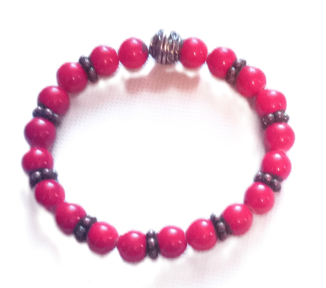 Red Bead Bracelet Copper Separators Women's 7.5 Inches Vintage ...