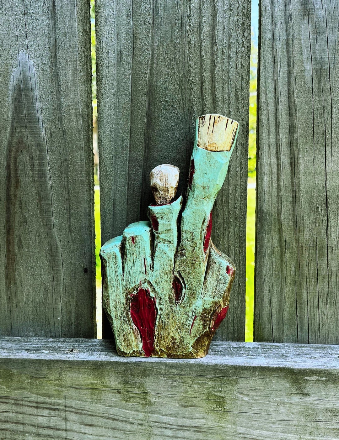 Rest in Peace Hand Carved Wooden Zombie Peace Sign Halloween Decor ...