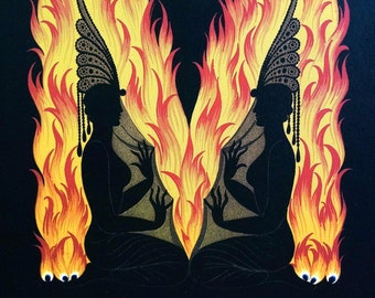Erte 1982 Letter M ALPHABET SERIES Fire Twins Girls - Etsy