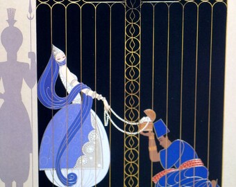 Erte Matted Print 1991 BALCONY Lady in CHECKERED Opera Cloak Dress ...