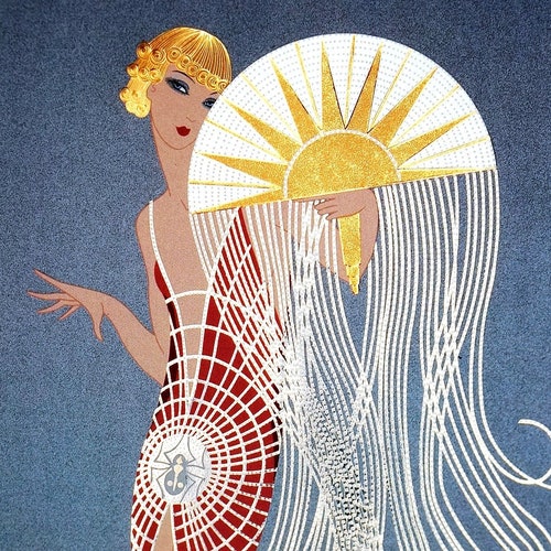 Erte Matted Print 1991 FLAPPER DANCER Red Spider Web Dress W - Etsy