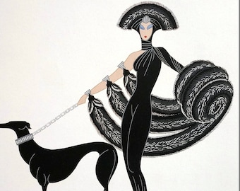Erte Matted Print 1987 STARSTRUCK STAR STRUCK Starry Night Gold Stars ...
