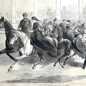Victorian Riding School 1869 Lady HORSEBACK RIDER SIDESADDLE Side ...
