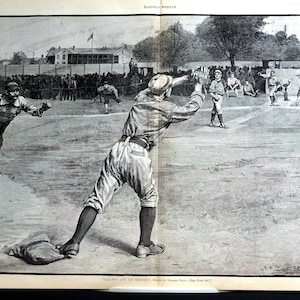 Baseball Game 1887 THROWN OUT on SECOND Team Batter Pitcher Catcher ...