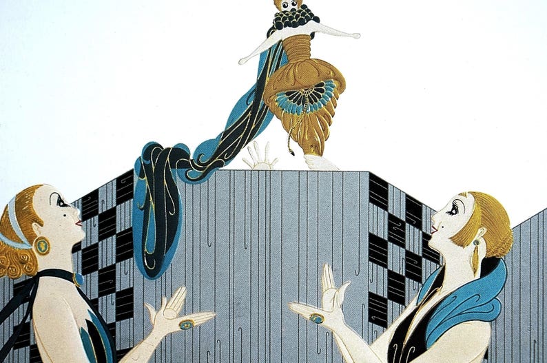 Erte Print 1987 PUPPET SHOW THEATER Fashions Puppeteer Master Audience ...