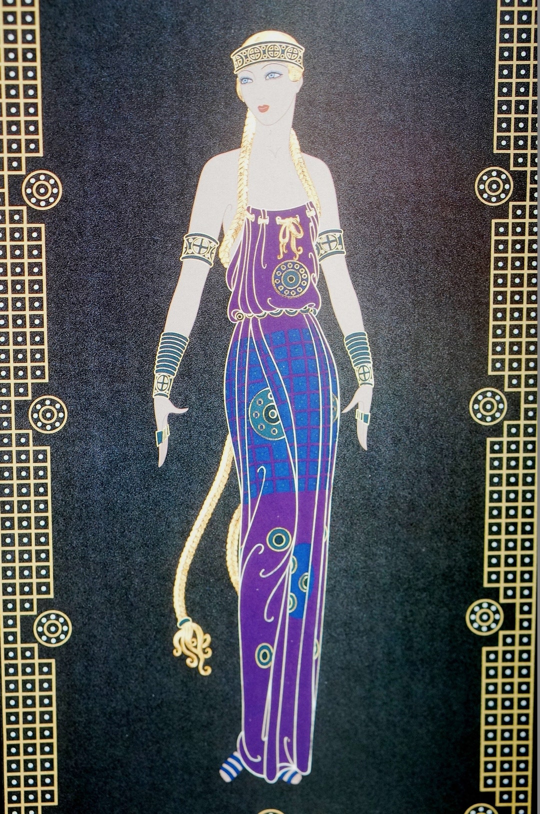 Erte Matted Print 1991 SCANDINAVIAN PRINCESS Purple and Blue Evening ...