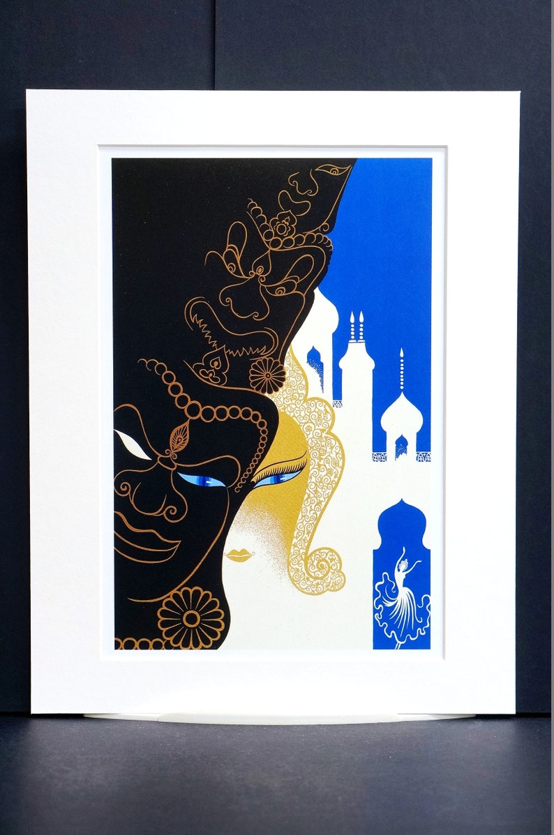 Erte Matted Print 1991 MASKS and MOSQUES Blue Eyes Persians | Etsy