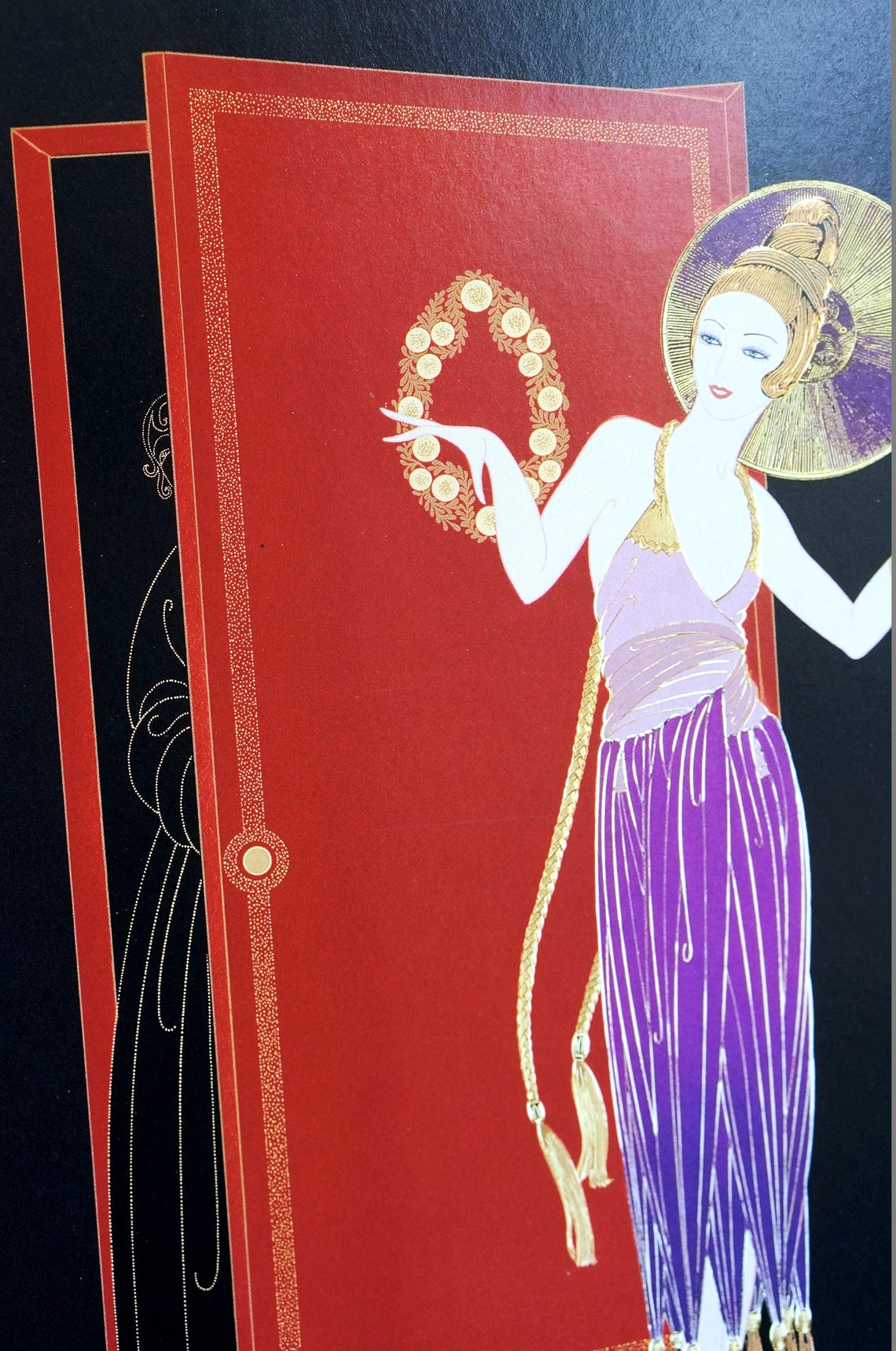 Erte 1991 - NEW YEAR'S EVE Purple Gown Costume Party Fan Tassels ...