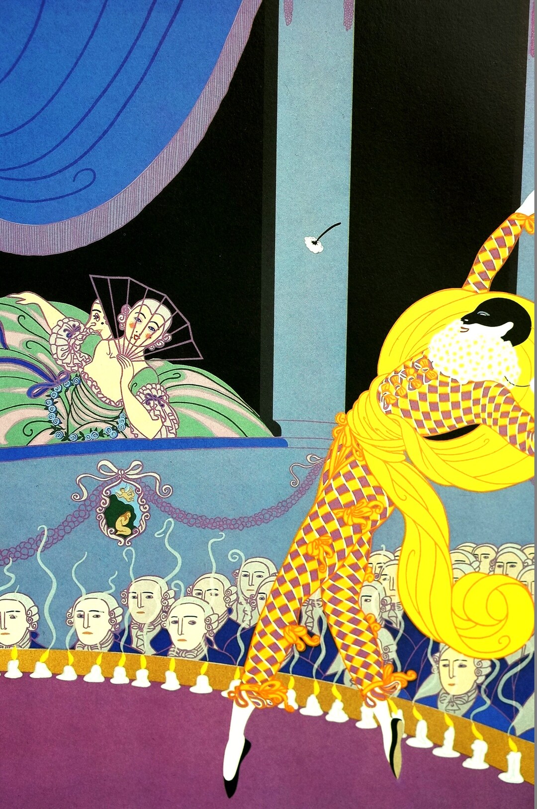 Erte Matted Print 1987 HARLEQUIN THEATER ACTOR Trickster Columbina in ...