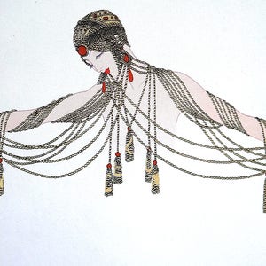 Erte Matted Print 1987 OCEAN De LUMIERE LIGHT Lady in Tassels Fishing ...