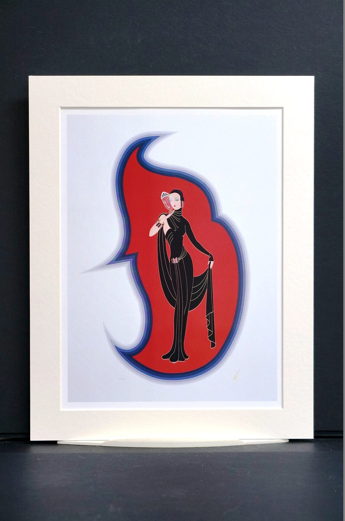 Erte 1991 - CRYSTAL MASK Mystery Woman in BLACK Evening Gown Art ...