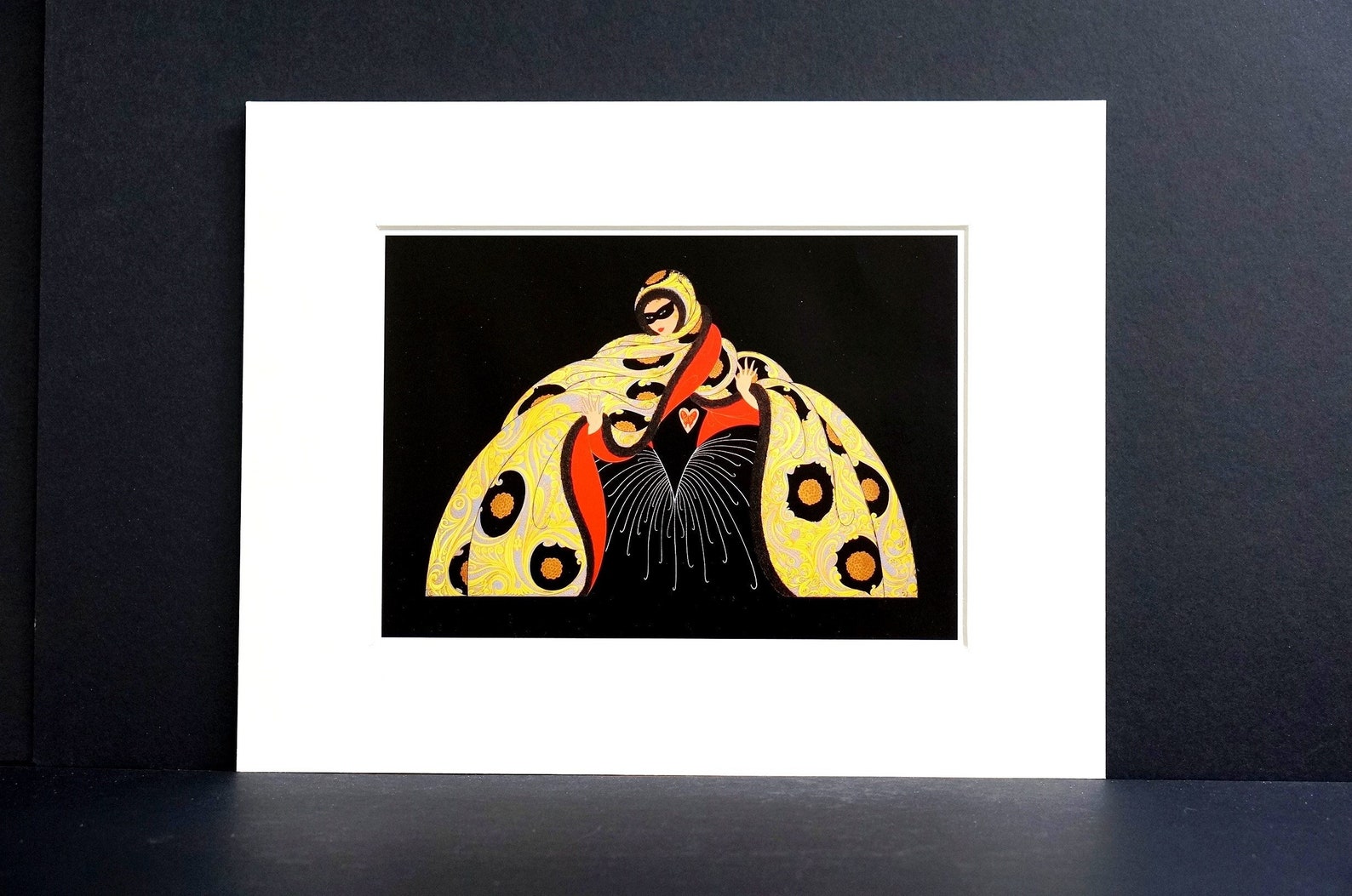 Erte Print 1987 MASQUERADE GOWN MASKED Lady Heart Dress Cape | Etsy