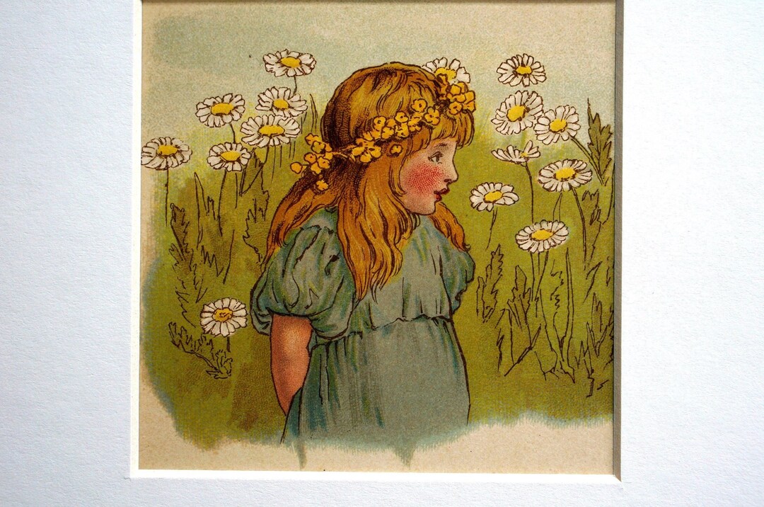 Victorian Girl in DAISY Field W Crown of DAISIES FLOWERS Tiara 1890 ...