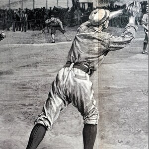 Baseball Game 1887 THROWN OUT on SECOND Team Batter Pitcher Catcher ...
