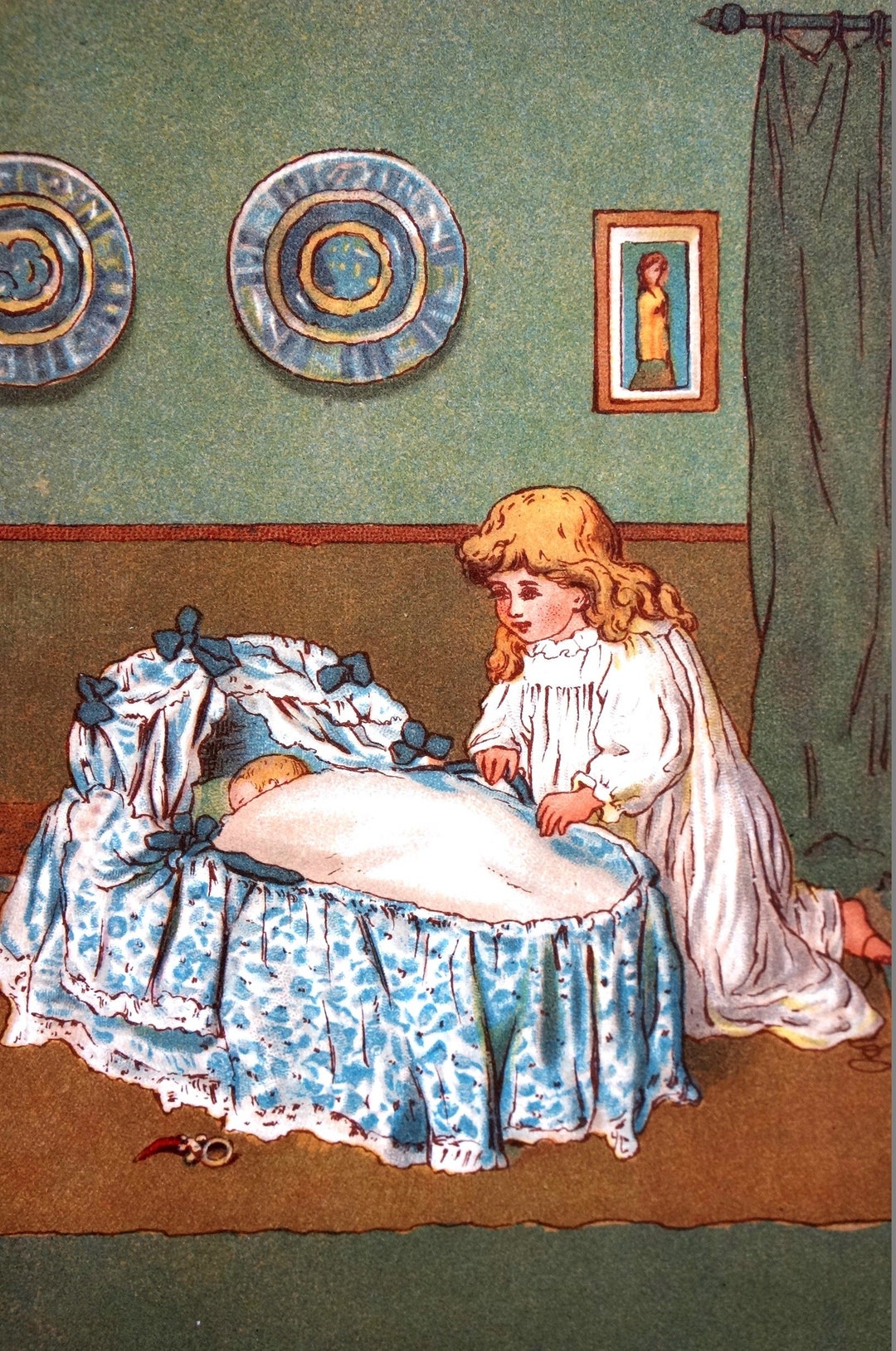 Victorian Sisters SLEEPING BABY Child BABYSITTING Sister Bed Night 1890 ...