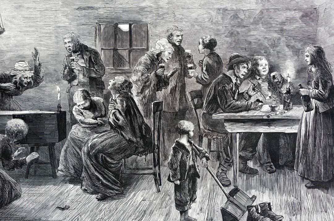 Irish Wake 1873 DEATH FUNERAL COFFIN Wife Crying Dying Alcohol Drinks ...