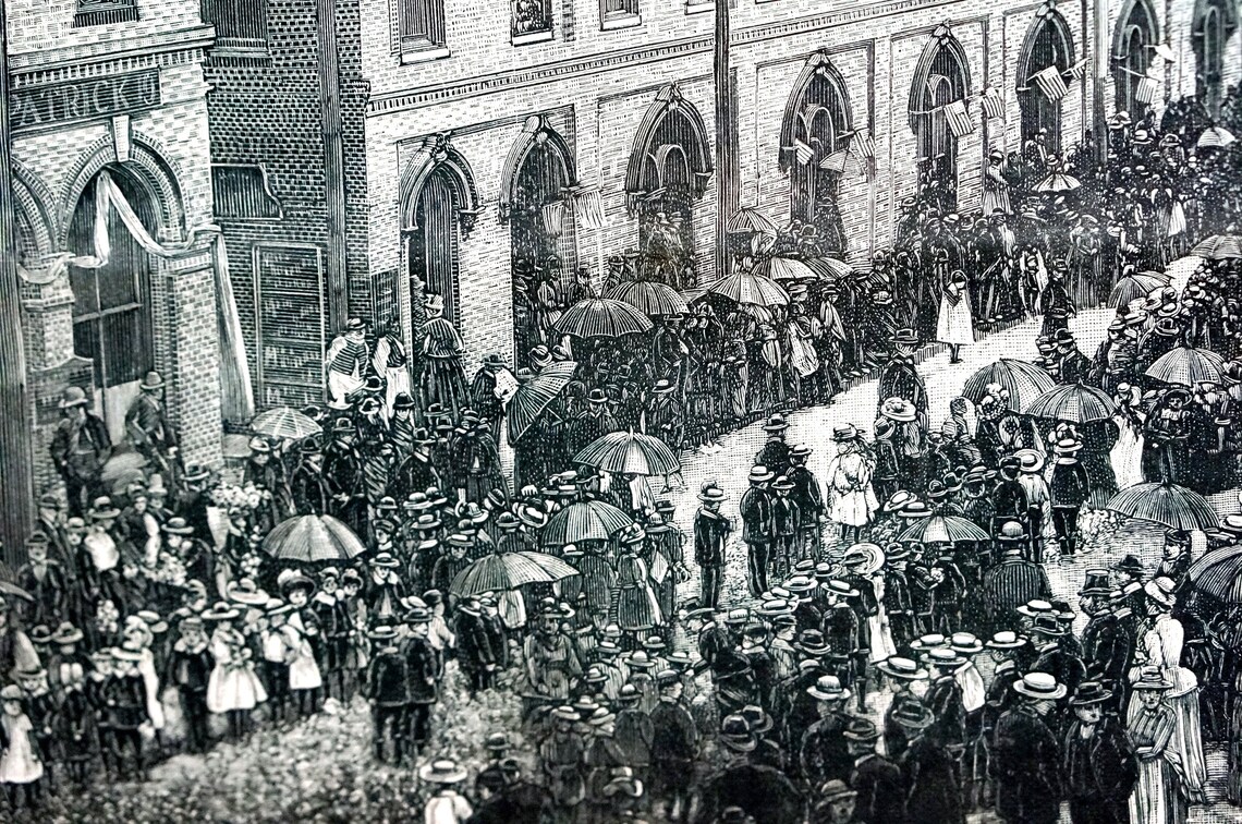 Broad Street Atlanta Georgia 1886 JEFFERSON DAVIS Niños de la escuela ...