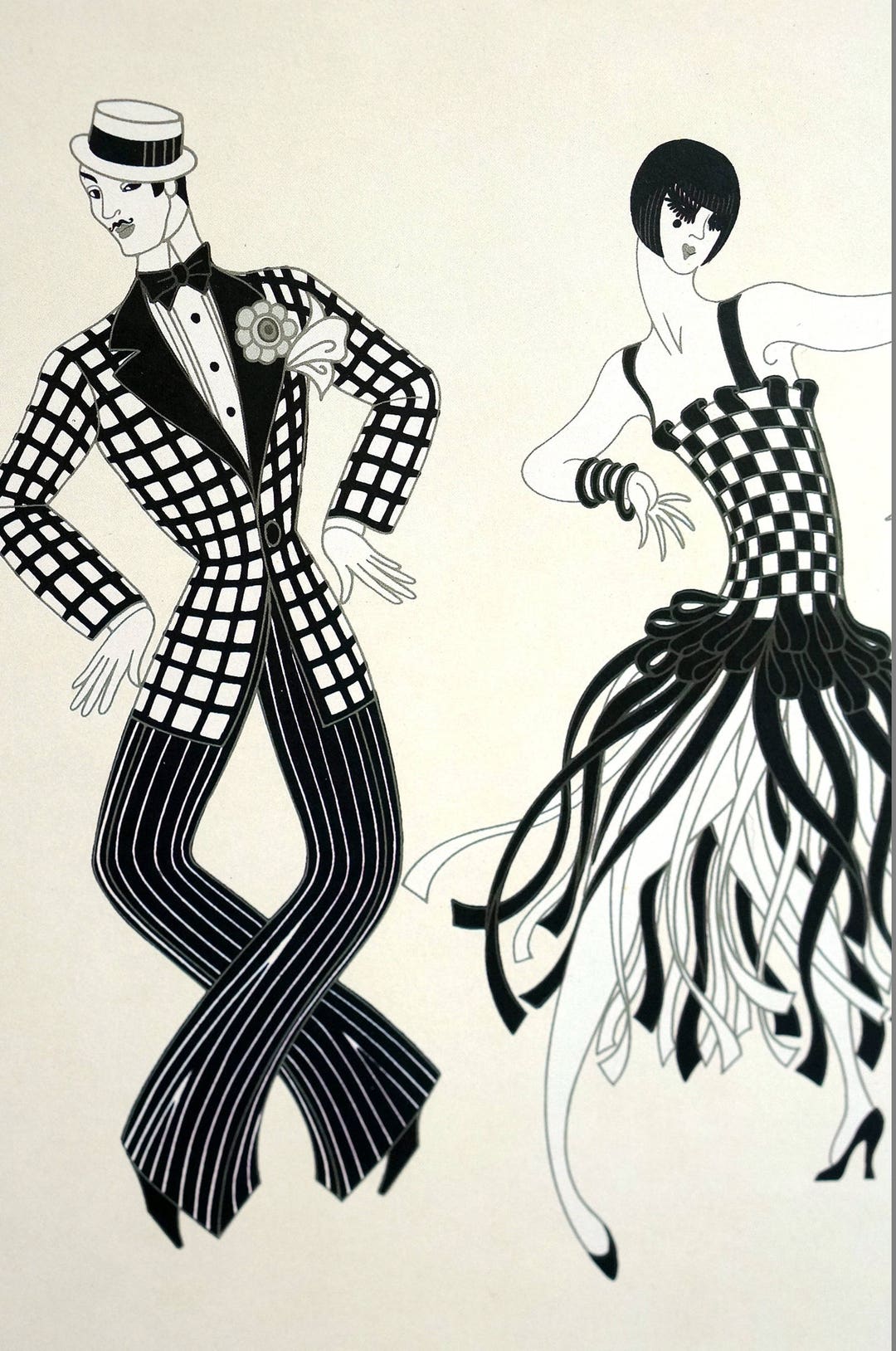 Erte Matted Print 1982 - CHARLESTON FLAPPERS DANCERS Dancing Checkered ...
