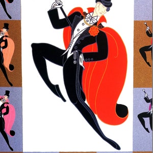 Erte Matted Print 1991 WHITE TIE Man in TUXEDO W Cane Top Hat Opera ...