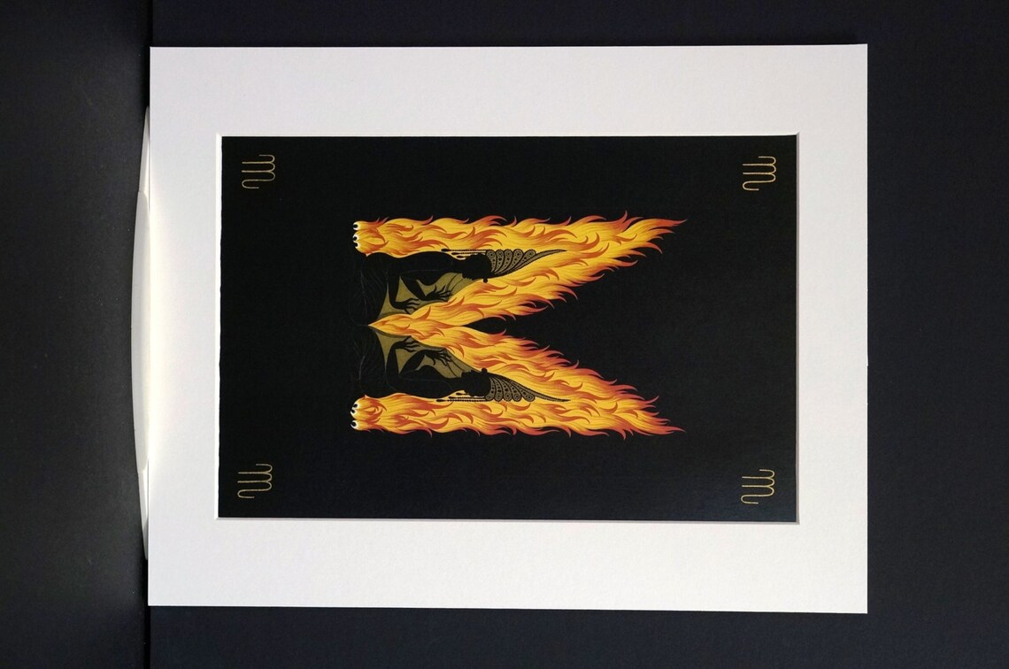Erte 1982 - Letter M - ALPHABET SERIES - Fire Twins Girls Around Fire ...