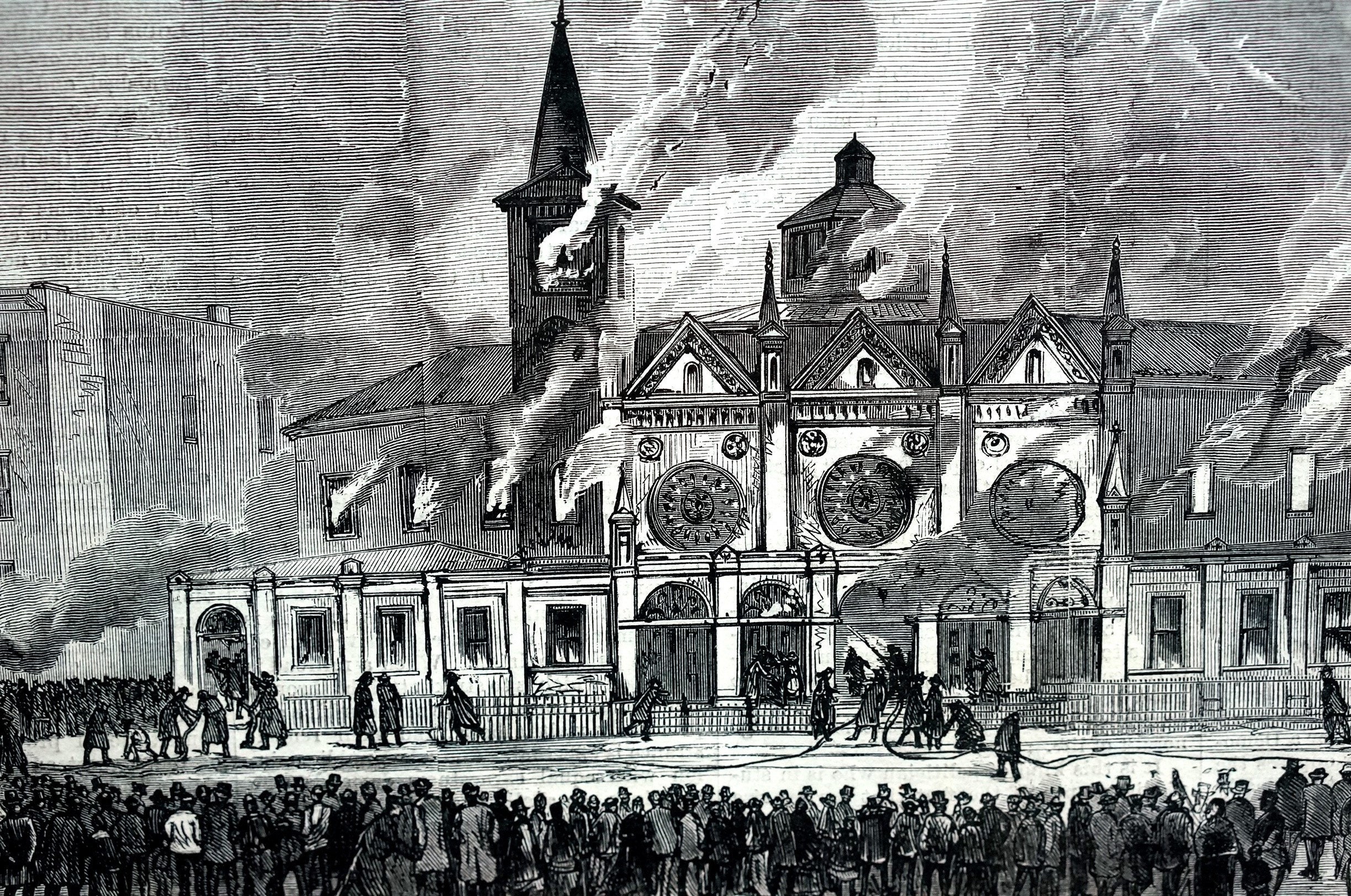 Brooklyn Tabernacle Burning 1873 FIRE FLAMES FIREMEN Antique | Etsy