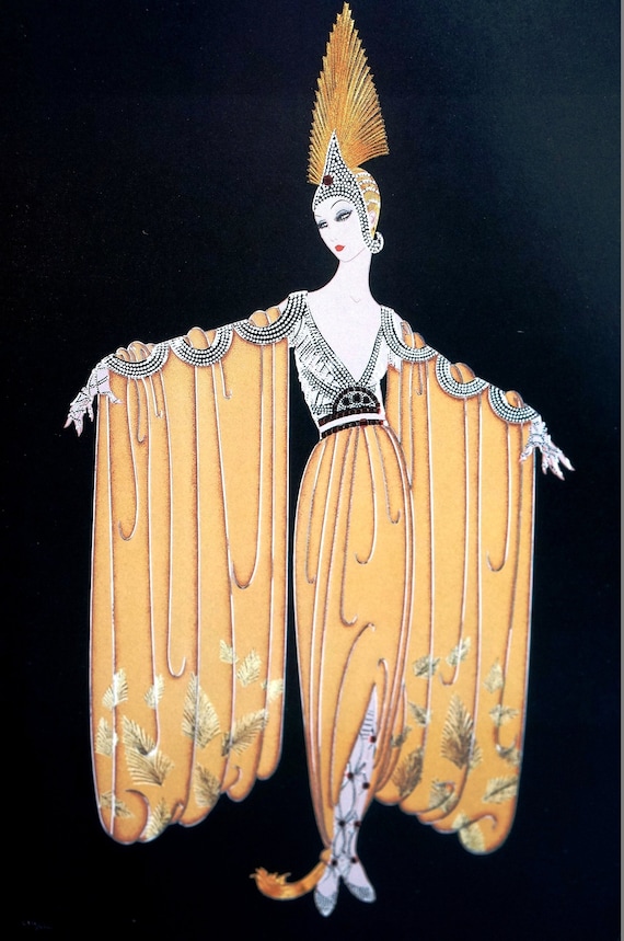 Erte Matted Print 1991 ORIENTAL GOWN W YELLOW Gold Flowers | Etsy