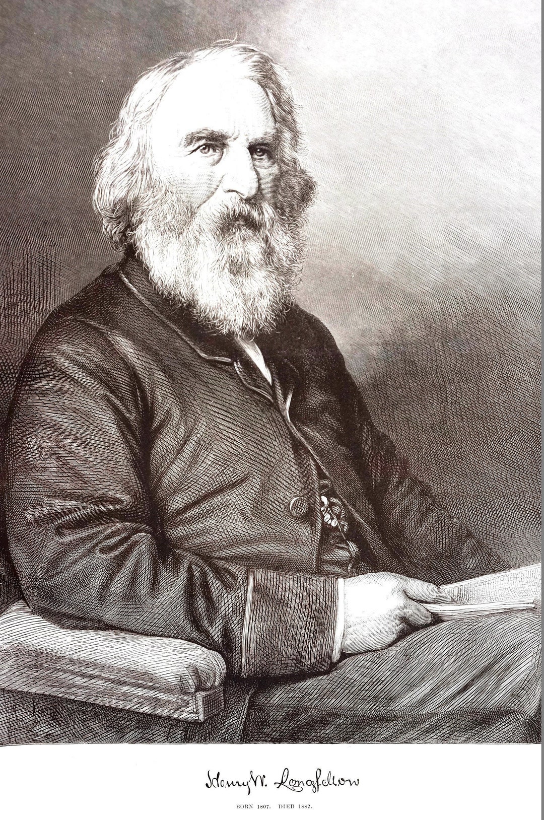 Henry W. Longfellow Portrait 1882 AMERICAN FIRESIDE POET Paul Revere ...