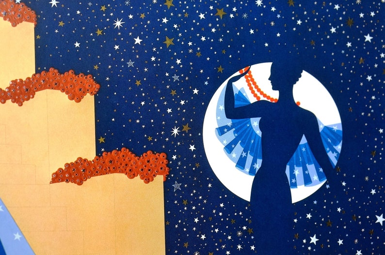 Erte 1991 - STAR SPANGLED NIGHT Stars Moon Moonlight Patriotic Art Blue ...