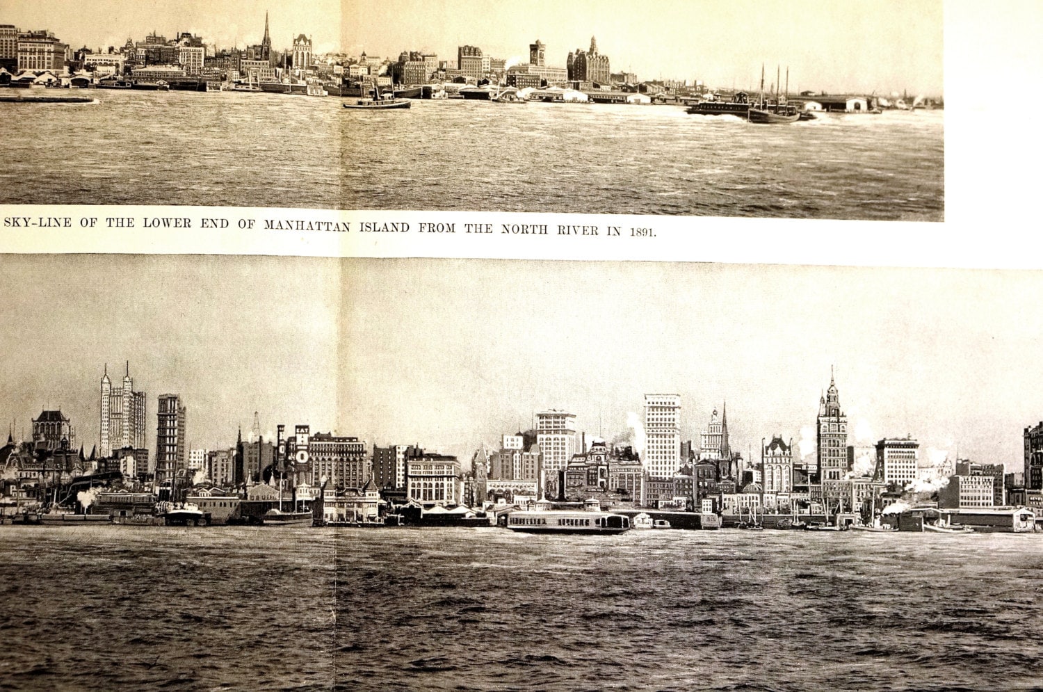 LOWER MANHATTAN SKYLINE Birds Eye View, Topography - Shore, North River ...